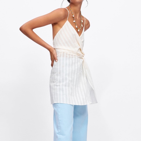Zara | Tops | Zara Striped Knot Front Long Tunic Tank Cami | Poshmark